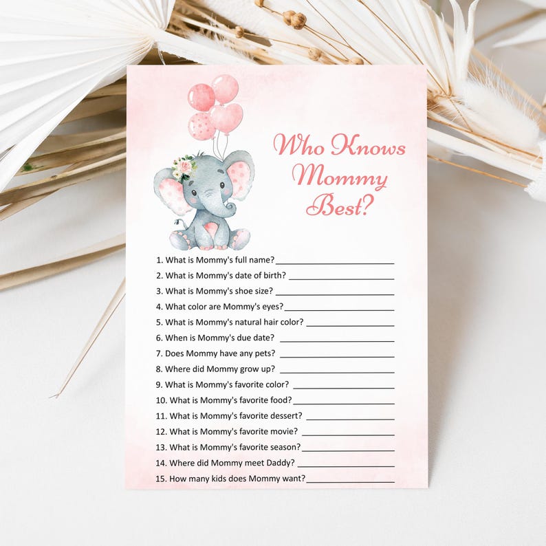 Editable Elephant Baby Shower Games Bundle Pink Elephant Balloon Baby ...