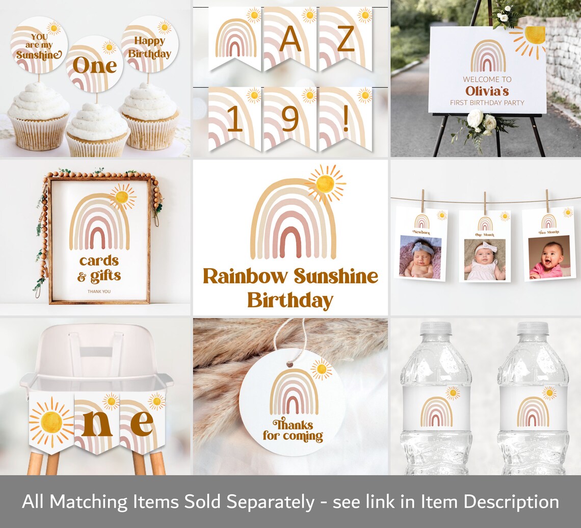 Rainbow Banner Boho Rainbow Sunshine Baby Shower Banner Muted - Etsy