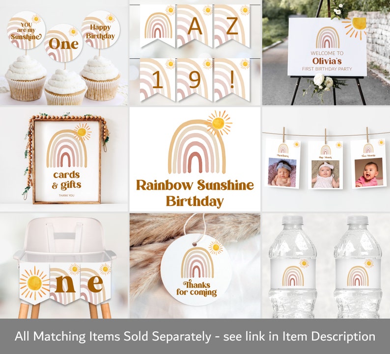 Rainbow Banner Boho Rainbow Sunshine Baby Shower Banner Muted - Etsy