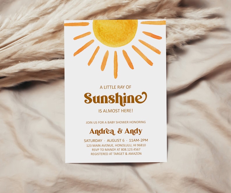 Custom Sunshine Baby Shower Invitation - Retro Boho Gender Neutral ...