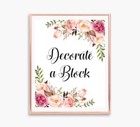 Decorate a Block Sign Printable Pink Baby Shower Floral Baby Shower ...