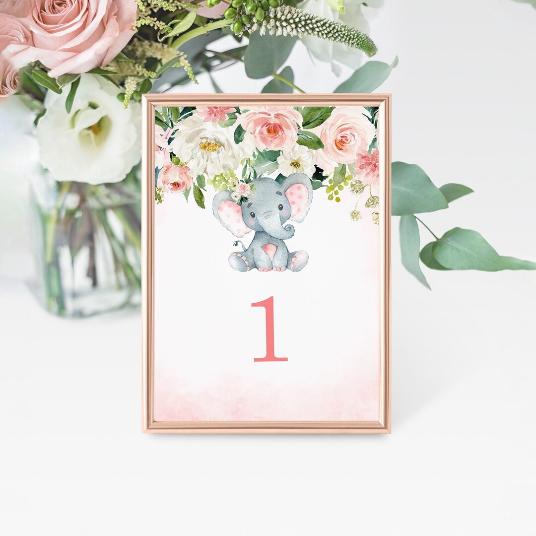 Editable Elephant Table Numbers Elephant Baby Shower Pink Elephant Girl ...