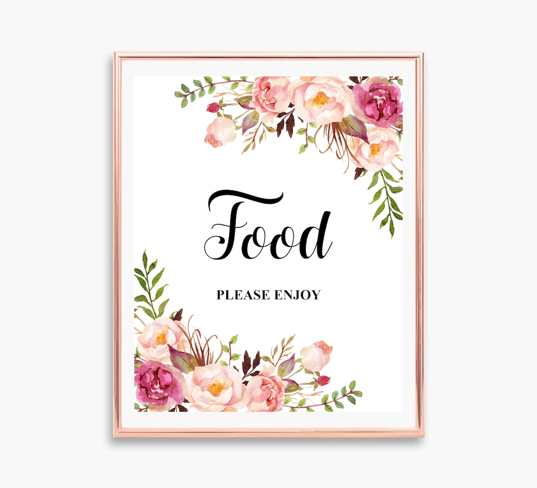 Printable Pink Floral Food Sign – Bridal Shower, Baby Shower, Wedding ...