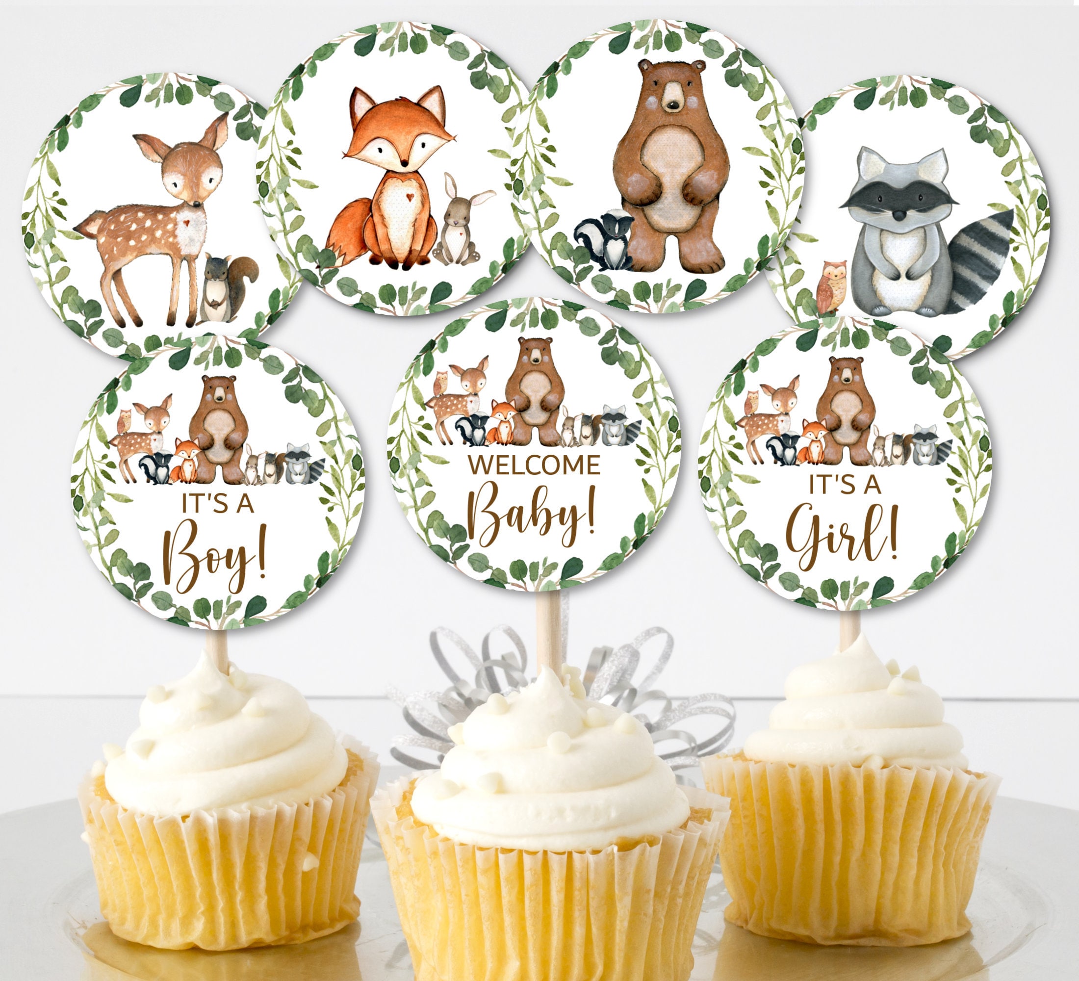 Woodland Cupcake Toppers Woodland Baby Shower Cupcake Decor | Etsy