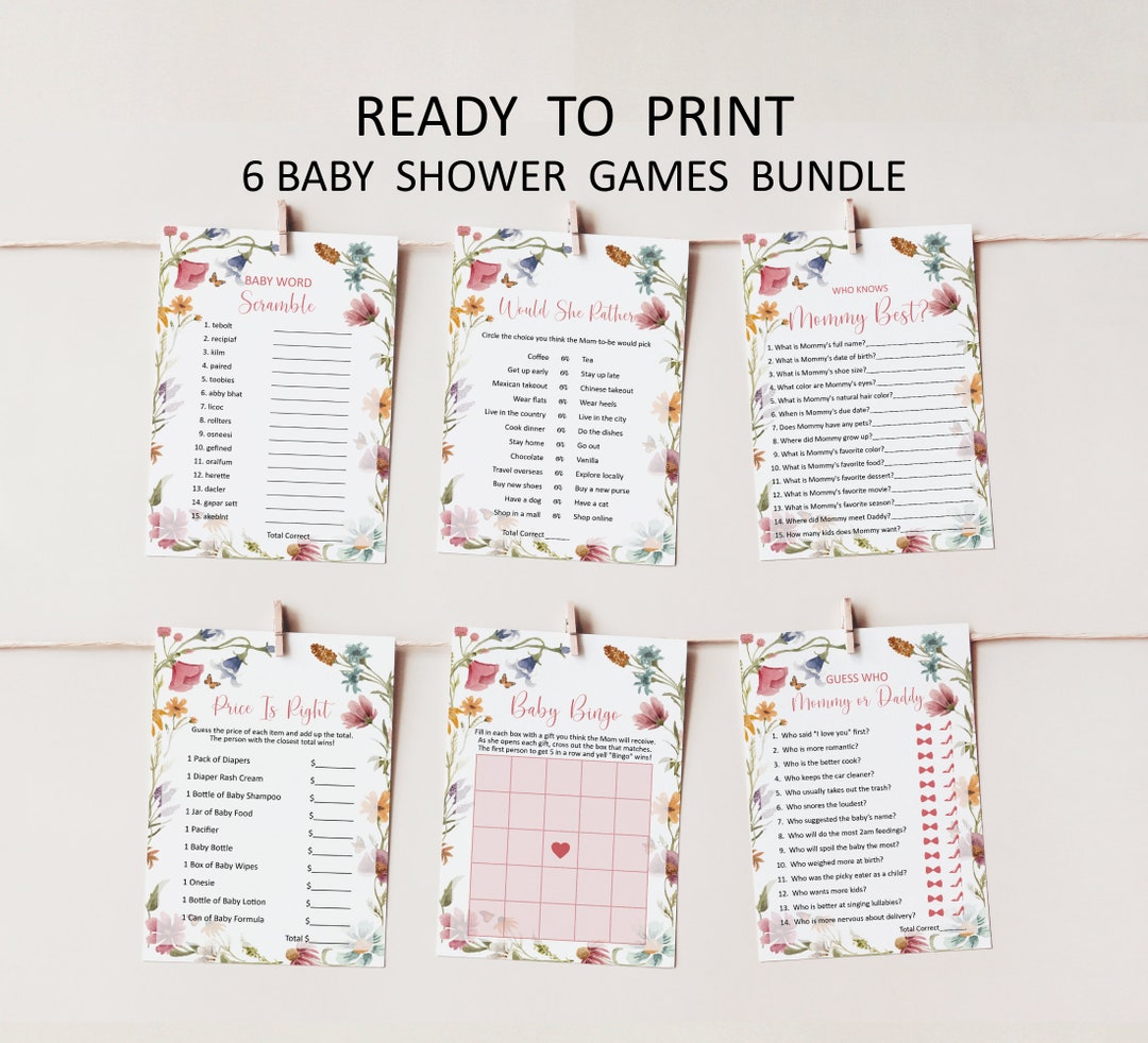 Wildflower Baby Shower Games Bundle Baby in Bloom Baby Shower Floral ...
