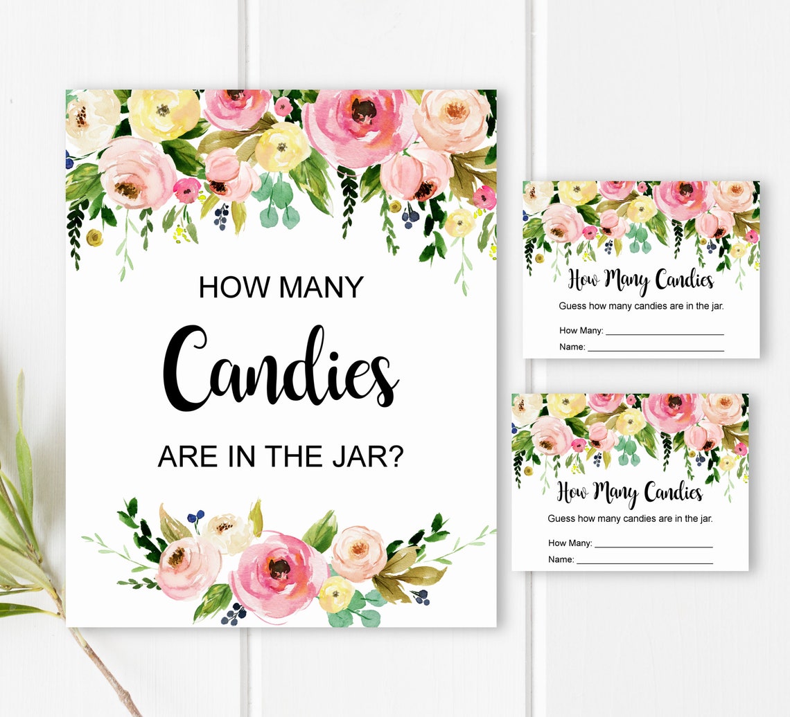 How Many Candies Are in the Jar Game Floral Baby Shower Garden - Etsy