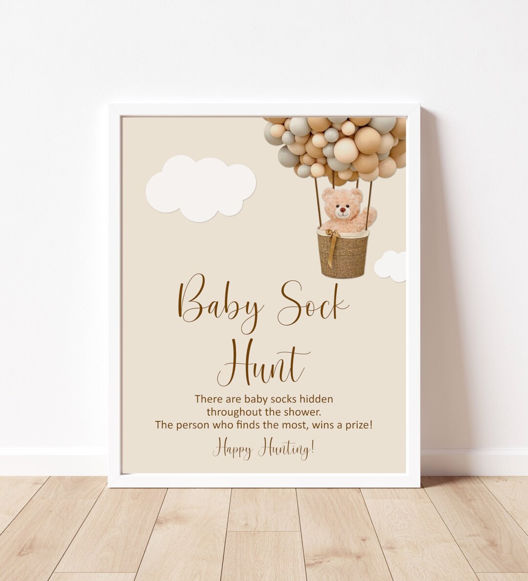 Teddy Bear Baby Sock Hunt Game Hot Air Balloon Bear Baby Shower Game We ...