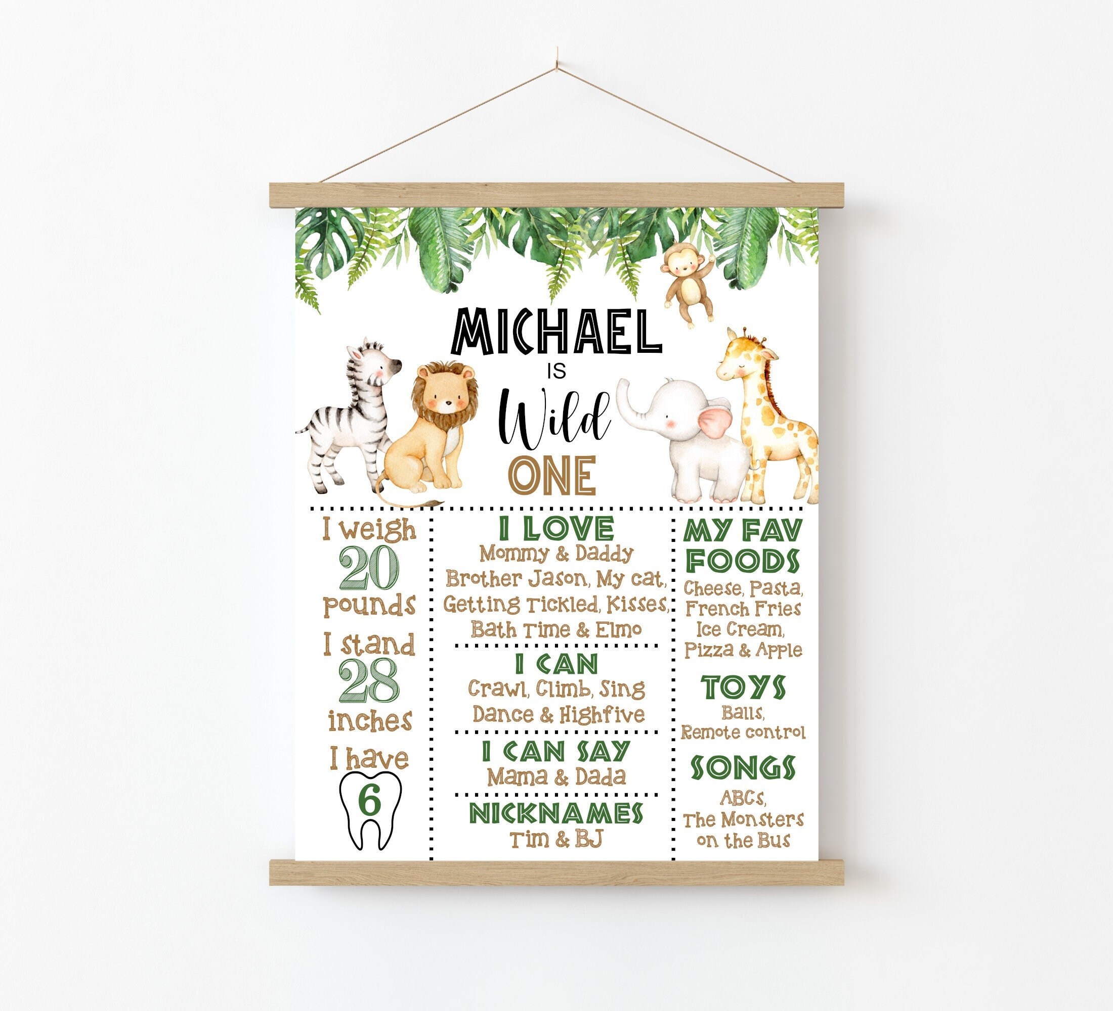 CUSTOM Wild One Birthday Milestone Board Safari Birthday - Etsy