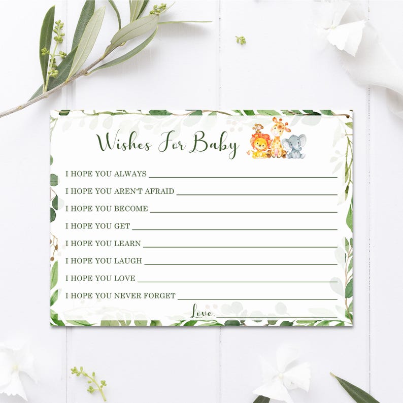 Safari Baby Shower Wishes for Baby Card, Jungle Animals Baby Advice ...