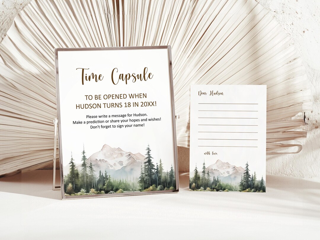 Editable Forest Mountain Adventure Theme Time Capsule Note Cards and ...