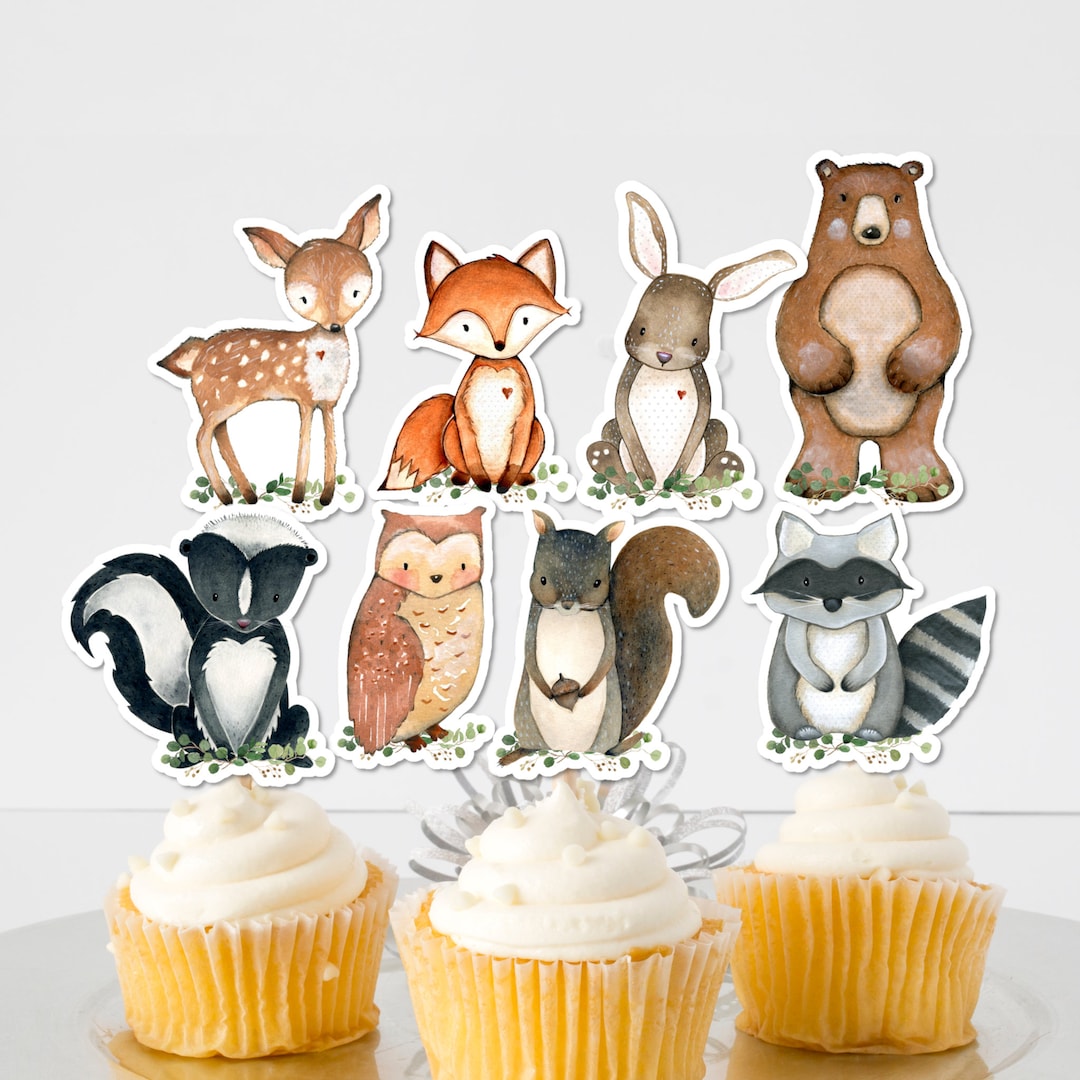 PRINTABLE Woodland Cupcake Toppers Greenery Woodland Baby Shower ...