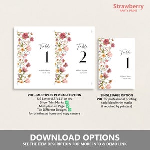 Editable Wildflower Table Number Card Template Floral Wedding Seating ...