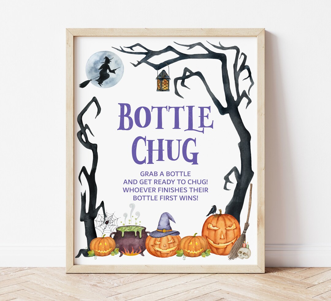 Halloween Bottle Chug Game Sign Halloween Baby Shower Game Spooky Jack ...