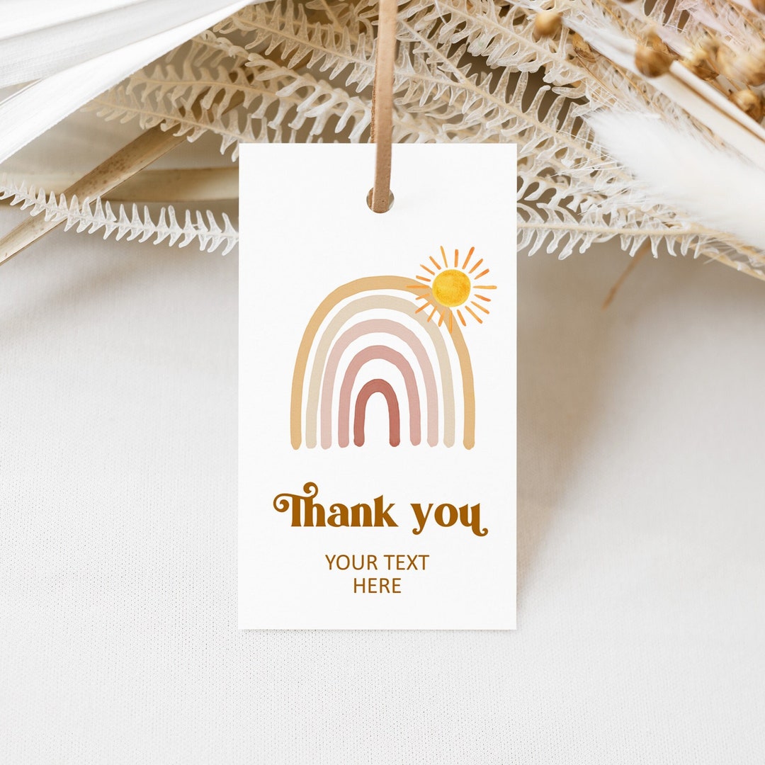 Editable Sunshine Baby Shower Favor Tag Bohemian Rainbow Birthday First ...