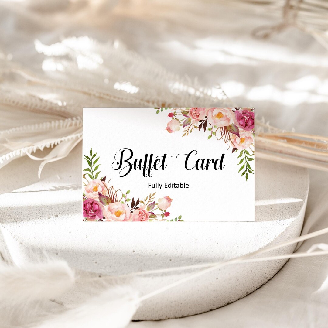 Purple Floral Editable Buffet Food Card Food Label Food Sign Table Tent ...