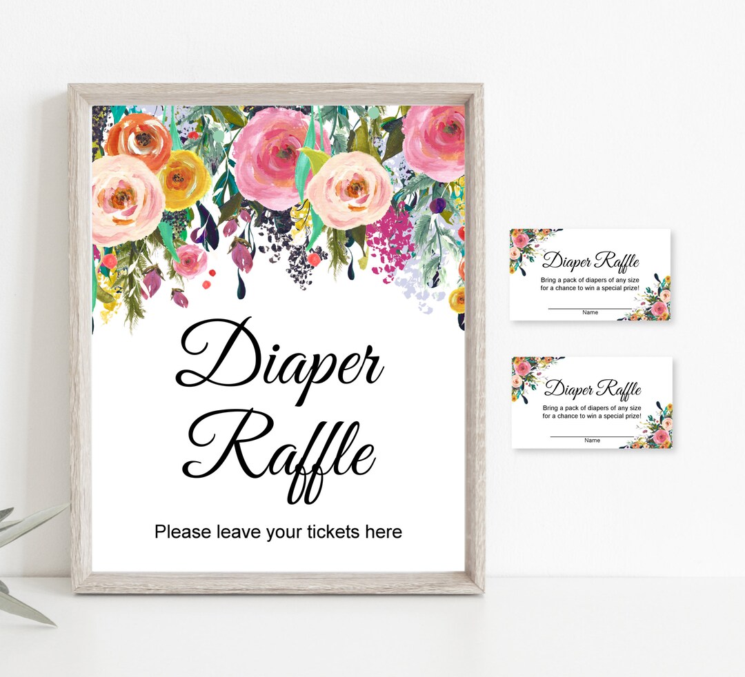 Diaper Raffle Cards and Sign Baby Shower Game Printable Wildflowers ...