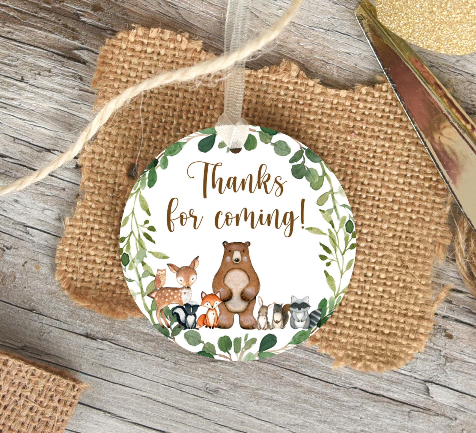 Woodland Animals Thank You Tags Stickers Greenery Woodland | Etsy
