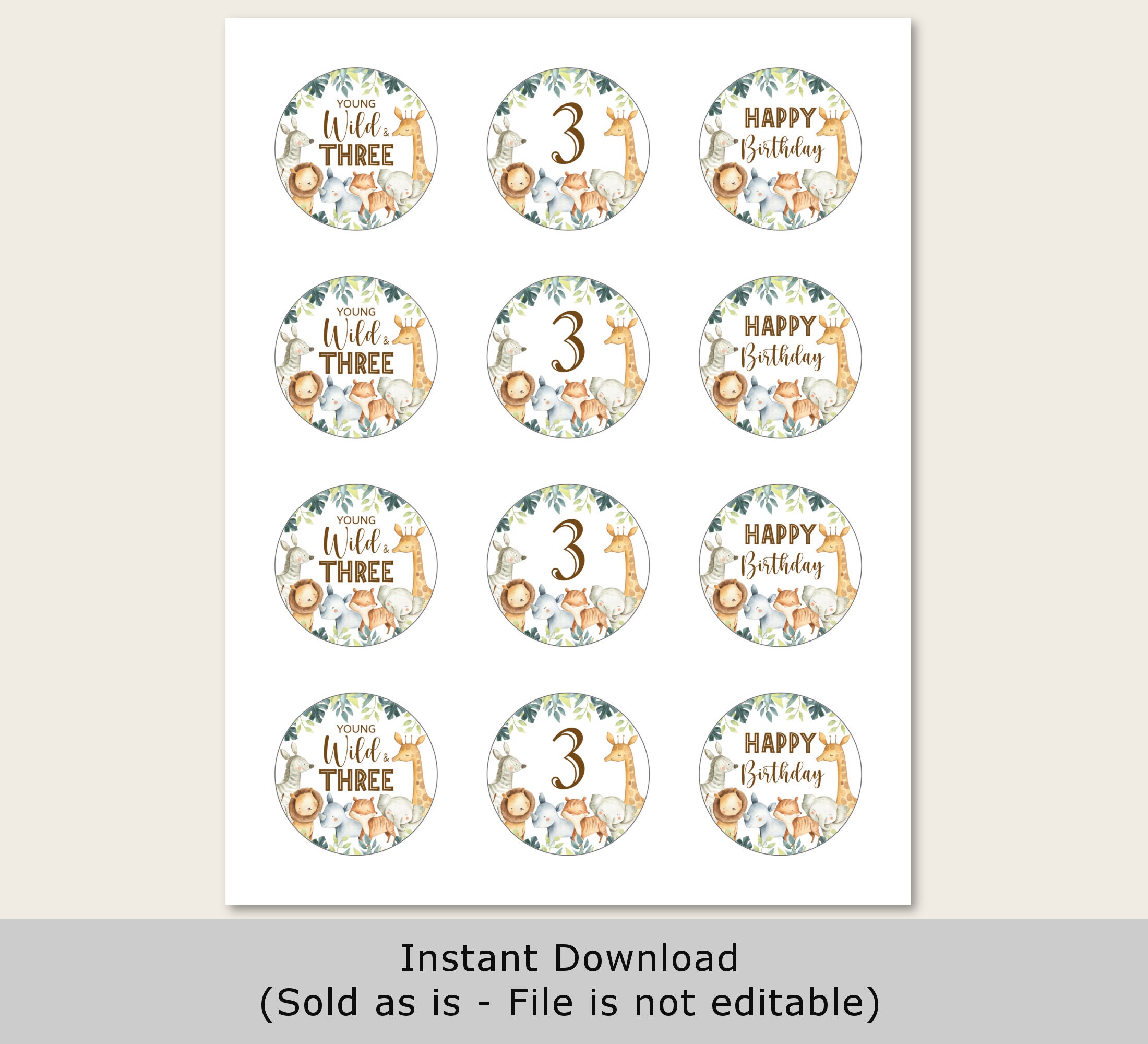 Young Wild and Three Cupcake Toppers – Safari Jungle 3rd Birthday Party ...