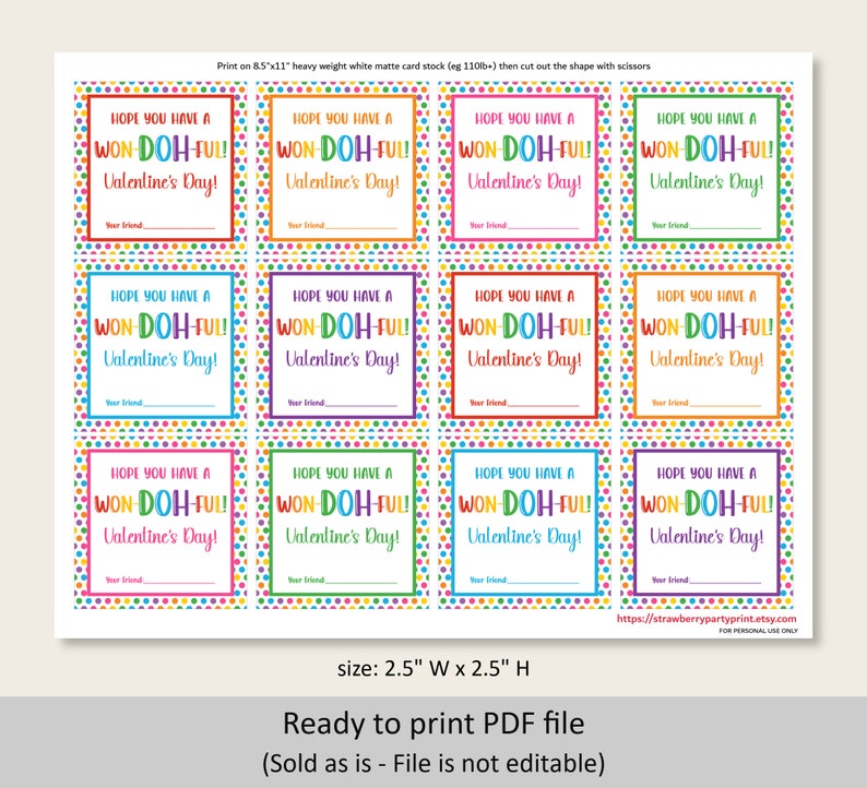 Kids Valentine Tag Play Dough Won Doh Ful Valentines Day Gift - Etsy