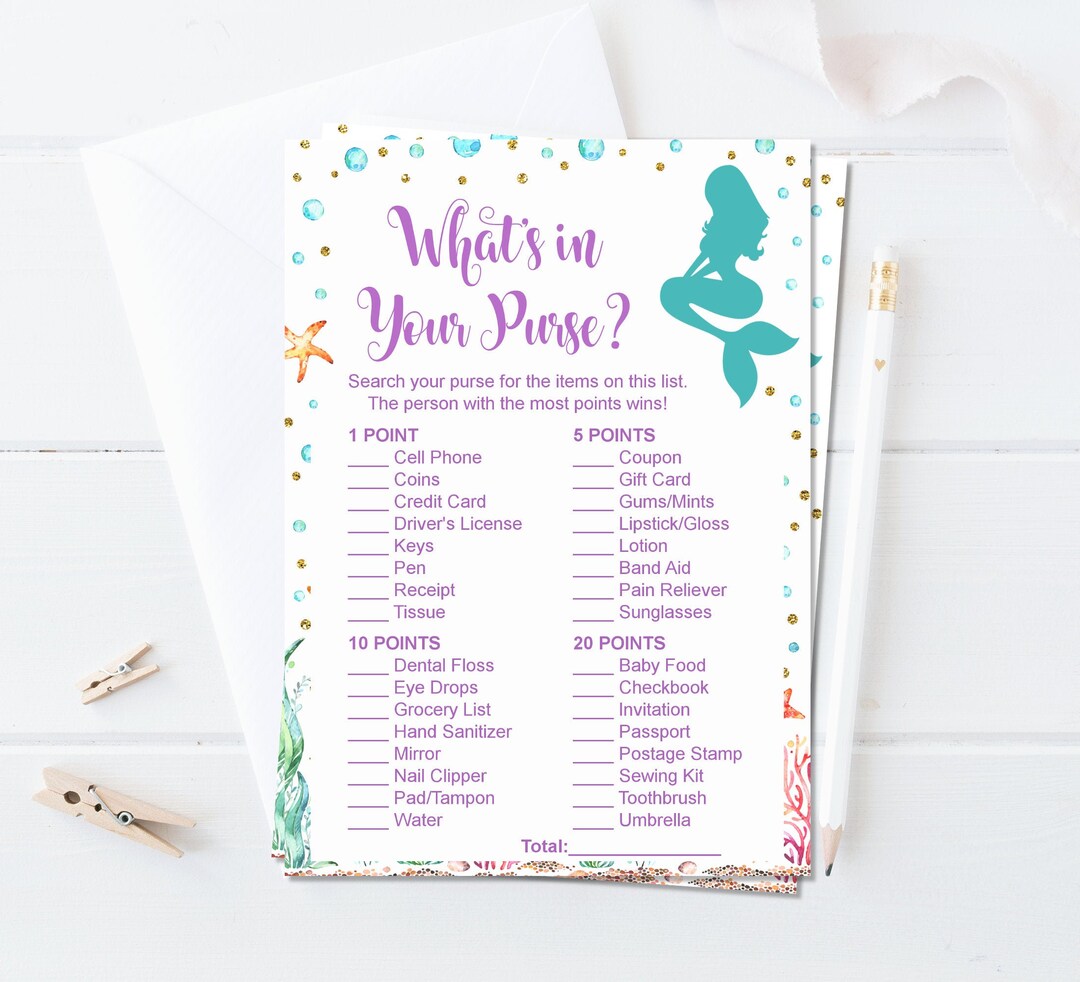 What's in Your Purse Mermaid Baby Shower Game Under the - Etsy
