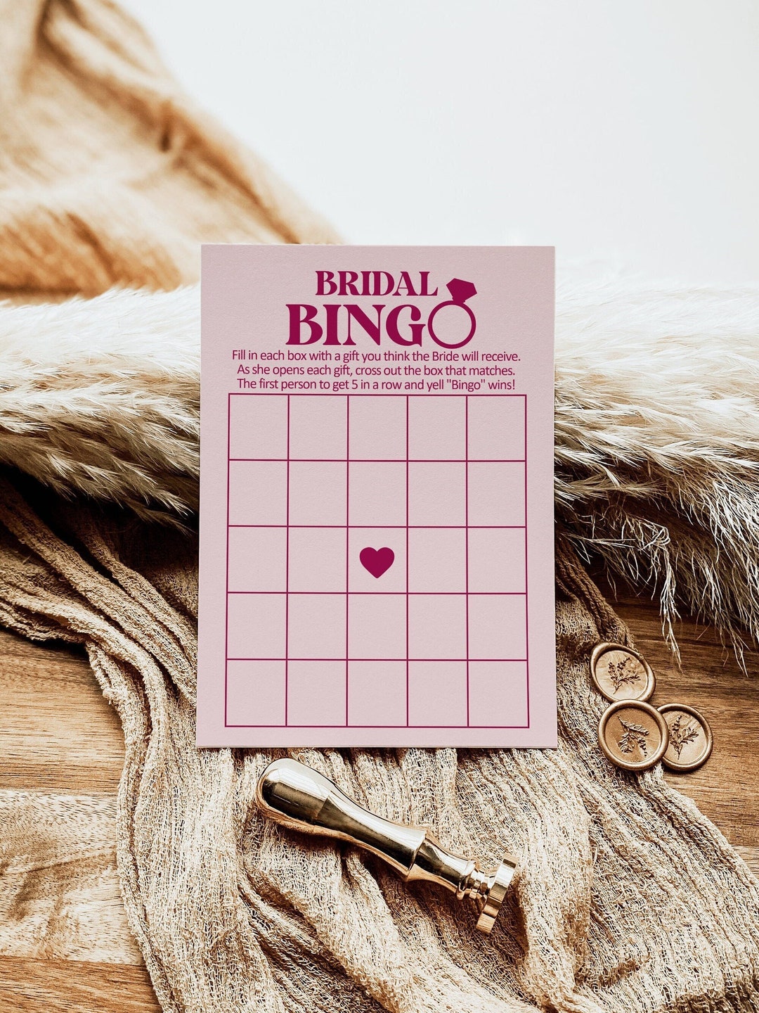 Bridal Bingo Card Retro Pink Bridal Shower Valentine Bridal Shower Game ...