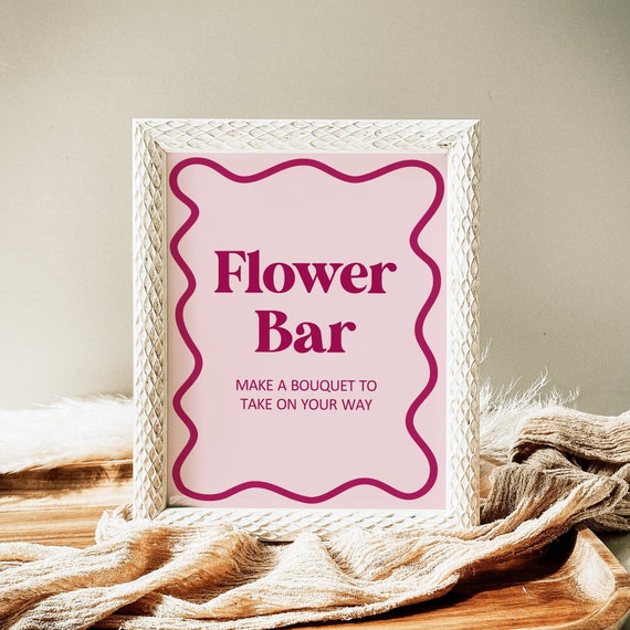 Flower Bar Sign Pink and Red Bridal Shower Bouquet Bar Sign Retro ...