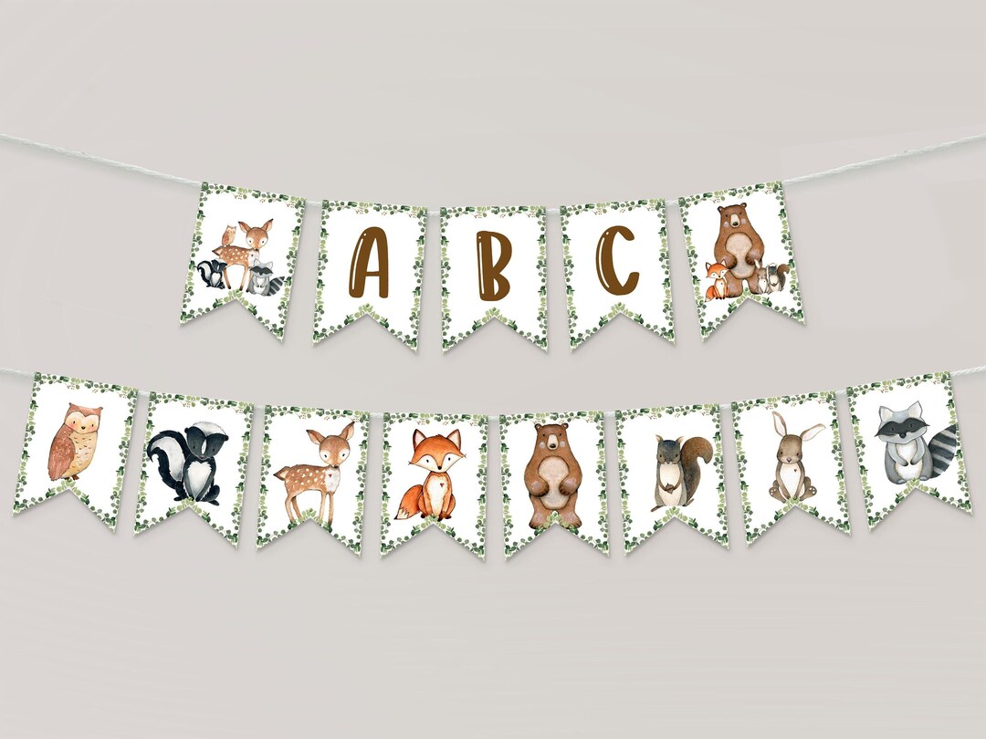 Editable Woodland Animals Banner Greenery Forest Animals Banner ...