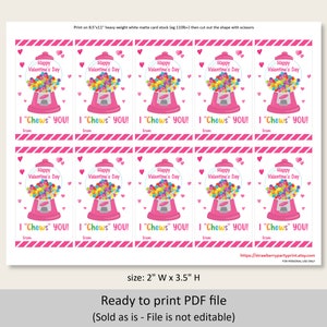 Kids Valentine Tag Bubble Gum Valentines Day Gift Tag I Chews You ...