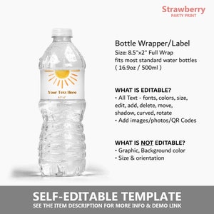 Editable Sun Water Bottle Labels Sun Baby Shower Little Sunshine ...