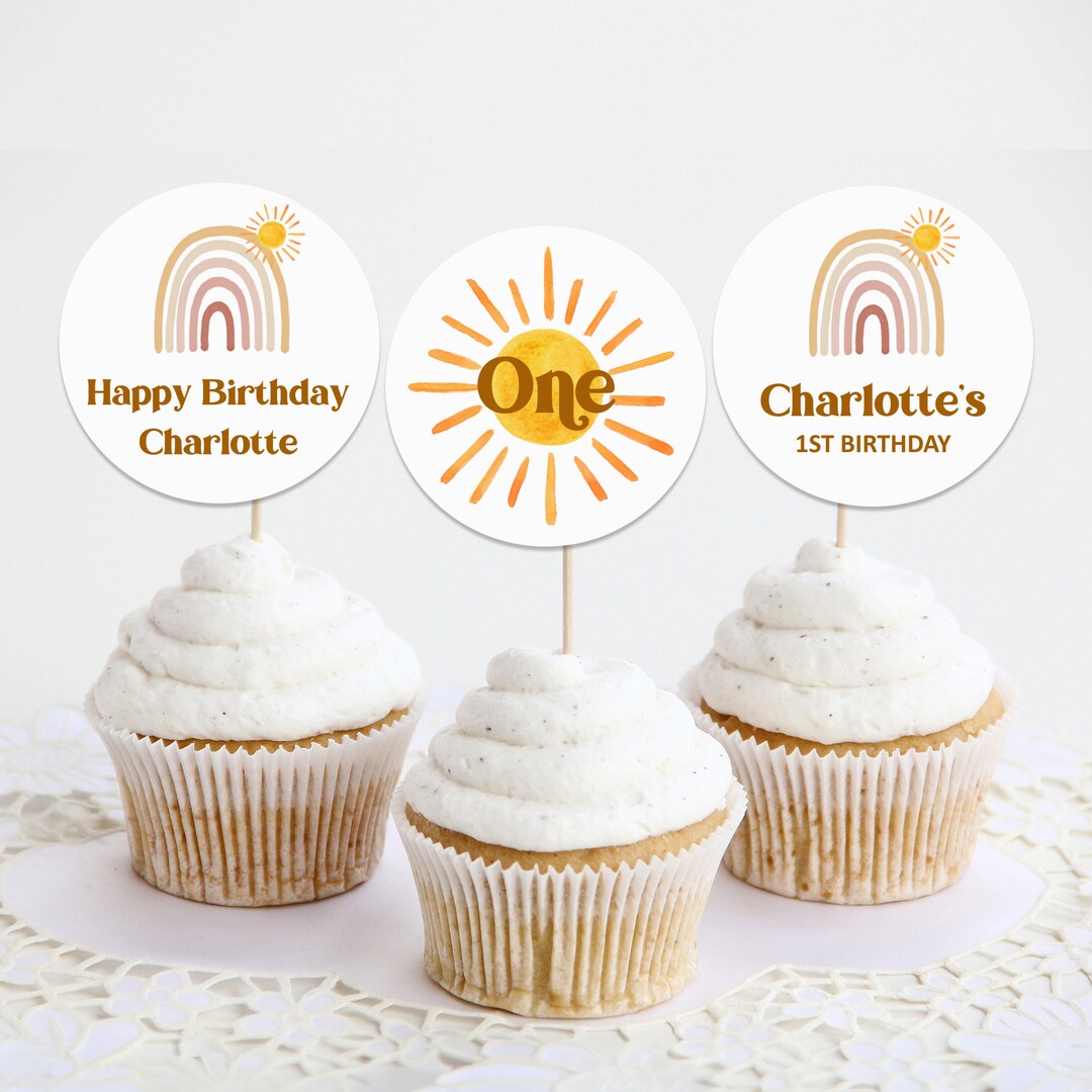Editable Sunshine Birthday Cupcake Toppers First Trip Around the Sun ...