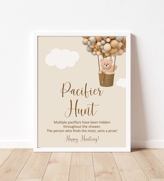 Teddy Bear Pacifier Hunt Game Hot Air Balloon Bear Baby Shower We Can Bearly Wait Find The ...