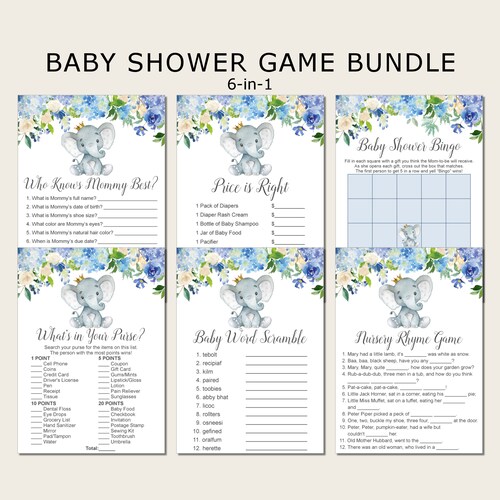 Blue Elephant Baby Shower Game Package 8 Printable Elephant - Etsy