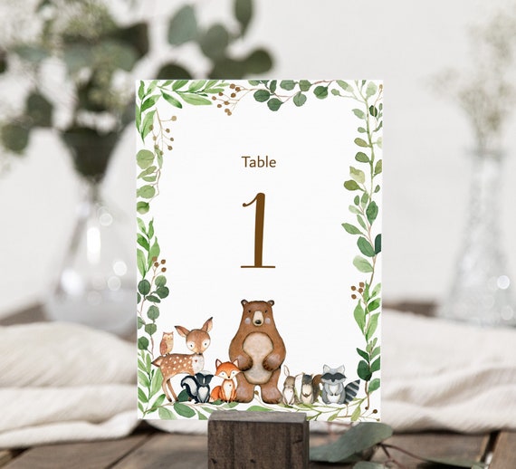 Table Number Cards Woodland Animals Printable Table Numbers | Etsy