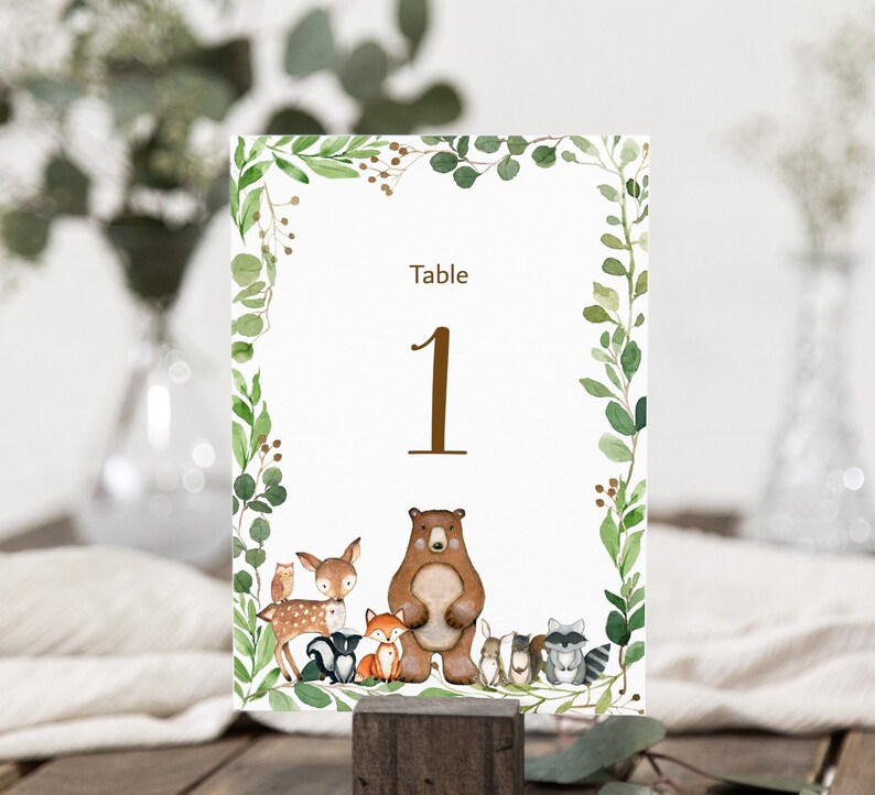 Table Number Cards Woodland Animals Printable Table Numbers | Etsy