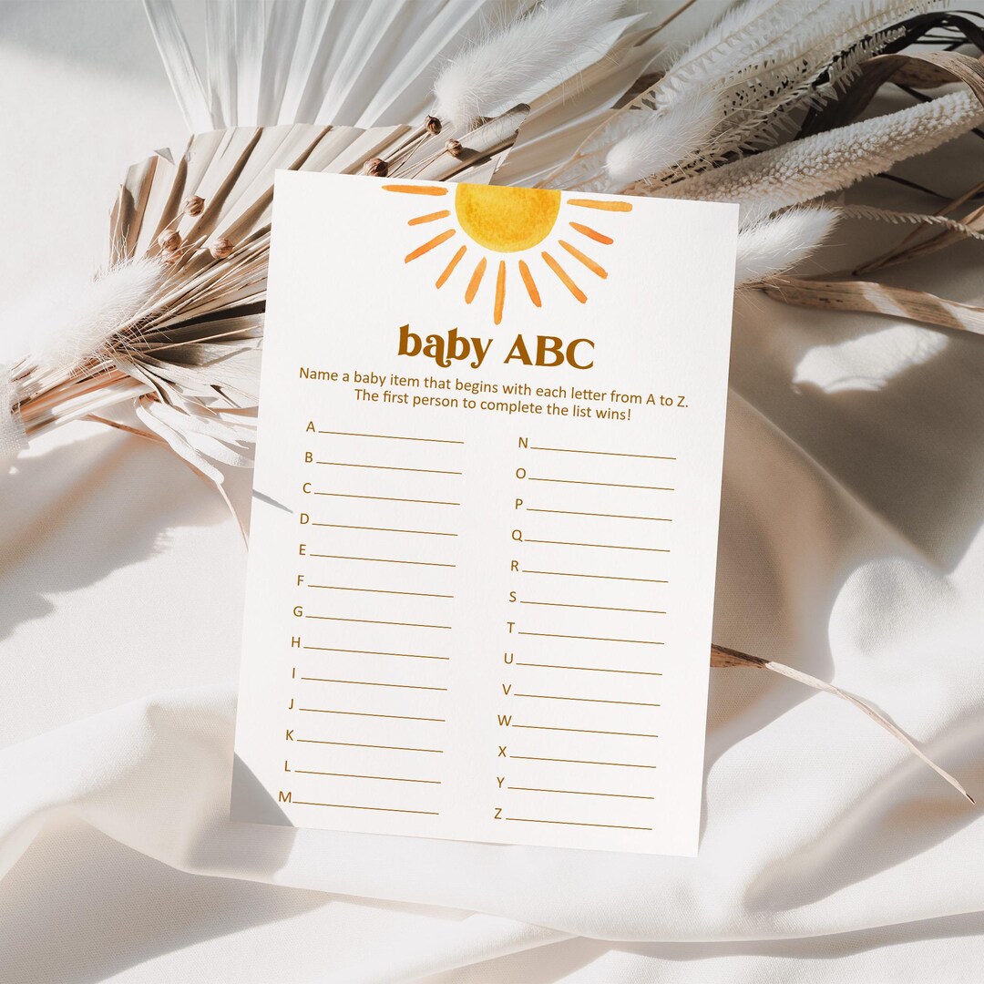 Baby ABC Game Sun Baby Shower Game Sunshine Boho Baby Shower Game ...