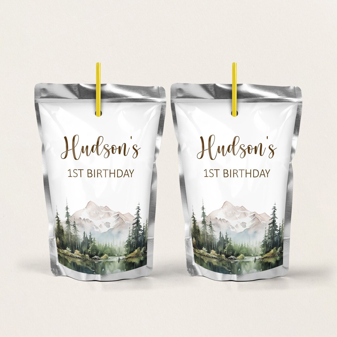Editable Mountain Adventure Birthday Capri Sun Label Juice Bag Sticker ...