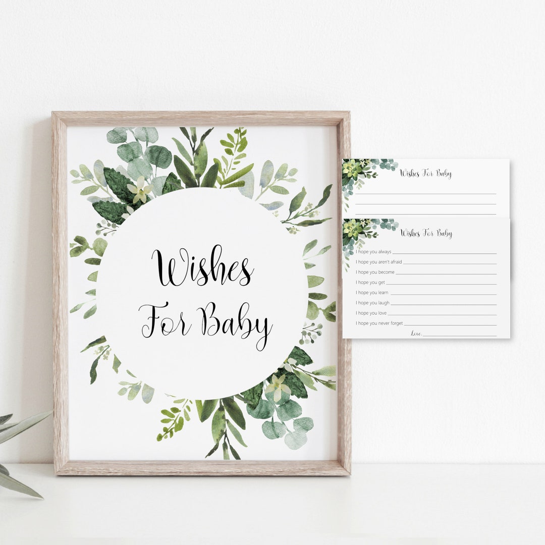 Wishes for Baby Printable Greenery Baby Shower Activity Wishes Card and ...