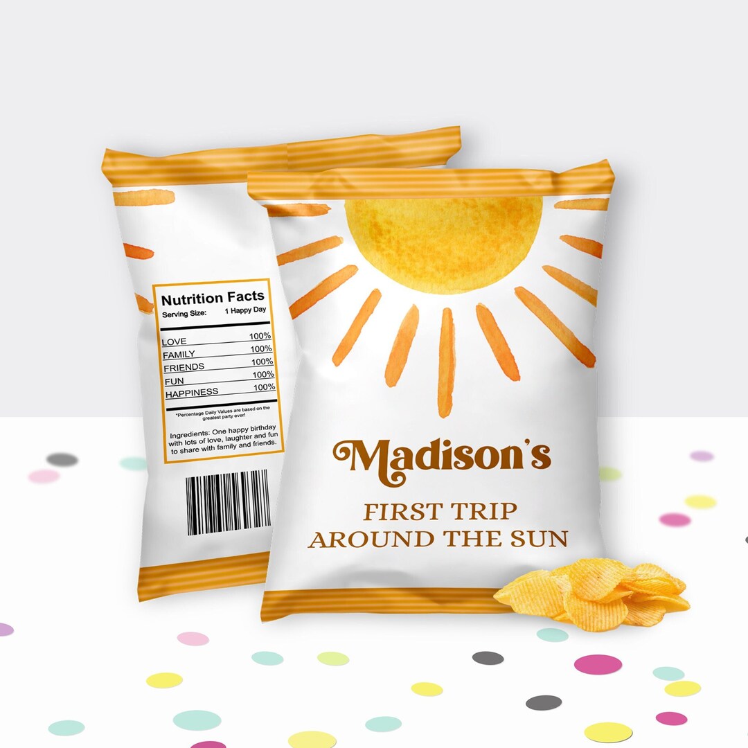 Editable Sun Chip Bag Label Wrapper Sun Baby Shower Trip Around the Sun ...