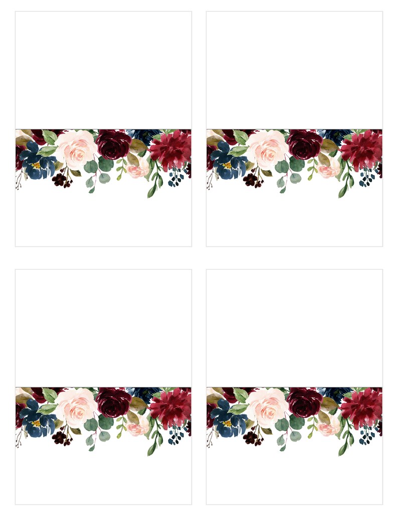 Burgundy Blush Floral Food Labels Place Card Template Editable | Etsy