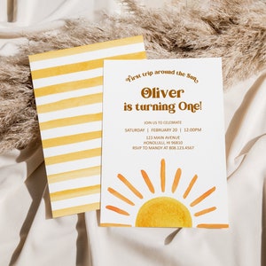 Editable Sun Birthday Invitation First Trip Around the Sun - Etsy