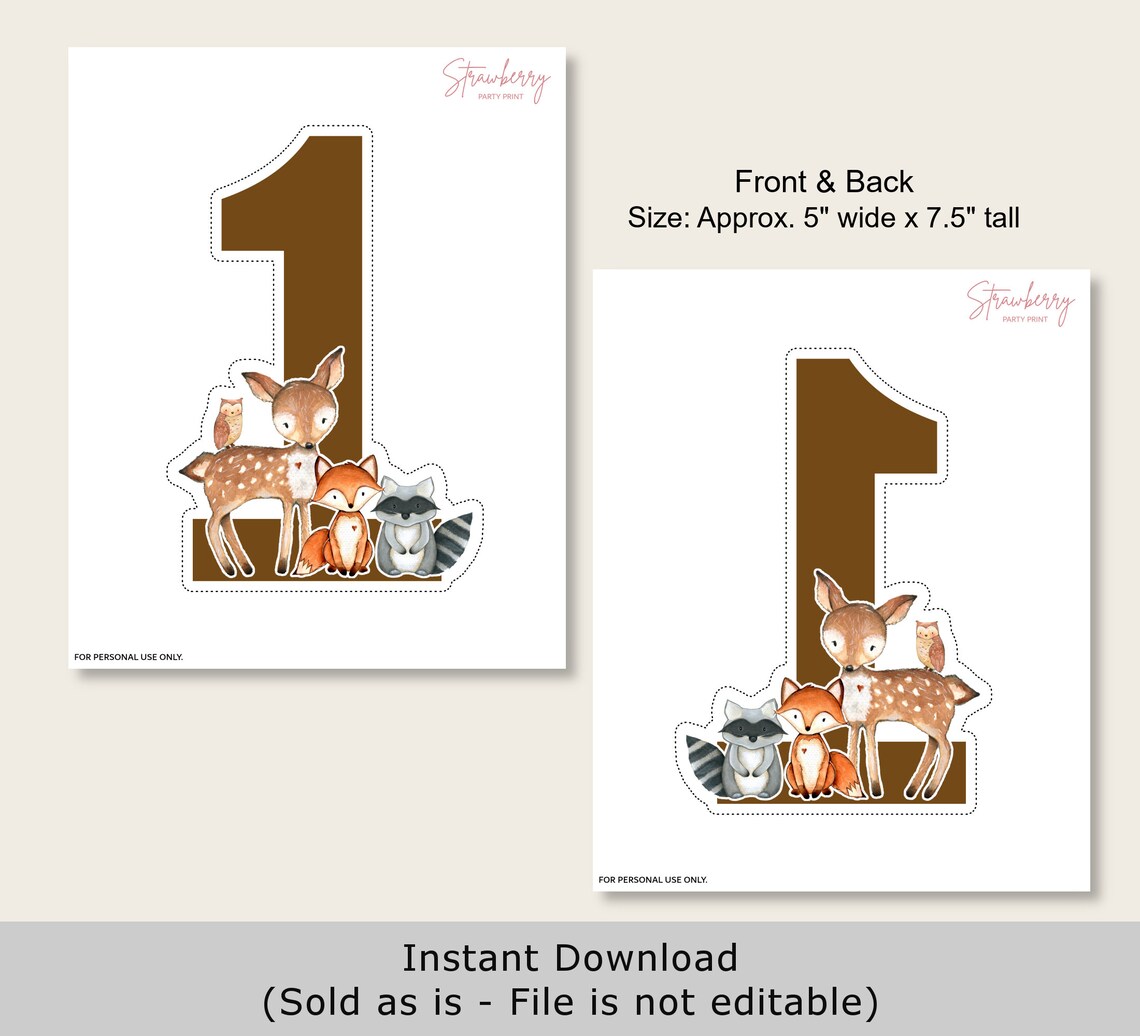 PRINTABLE Woodland Number 1 Cake Topper Woodland First - Etsy