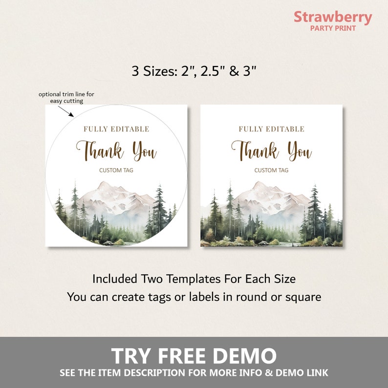 Editable Forest Mountain Thank You Tag Wedding Favor Tag Adventure Baby ...