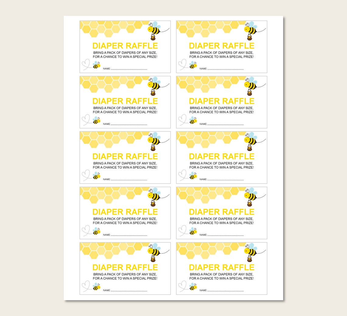 Bee Diaper Raffle Tickets Diaper Raffle Cards Bumble Bee Mommy | Etsy