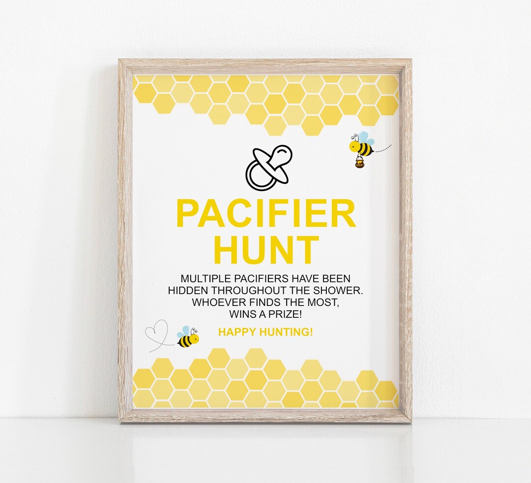 Pacifier Hunt Sign Bumble Bee Baby Shower Game Printable Find the ...