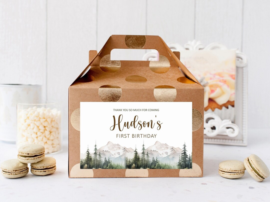 Editable Mountain Adventure Birthday Party Favor Box Label Gift Box ...