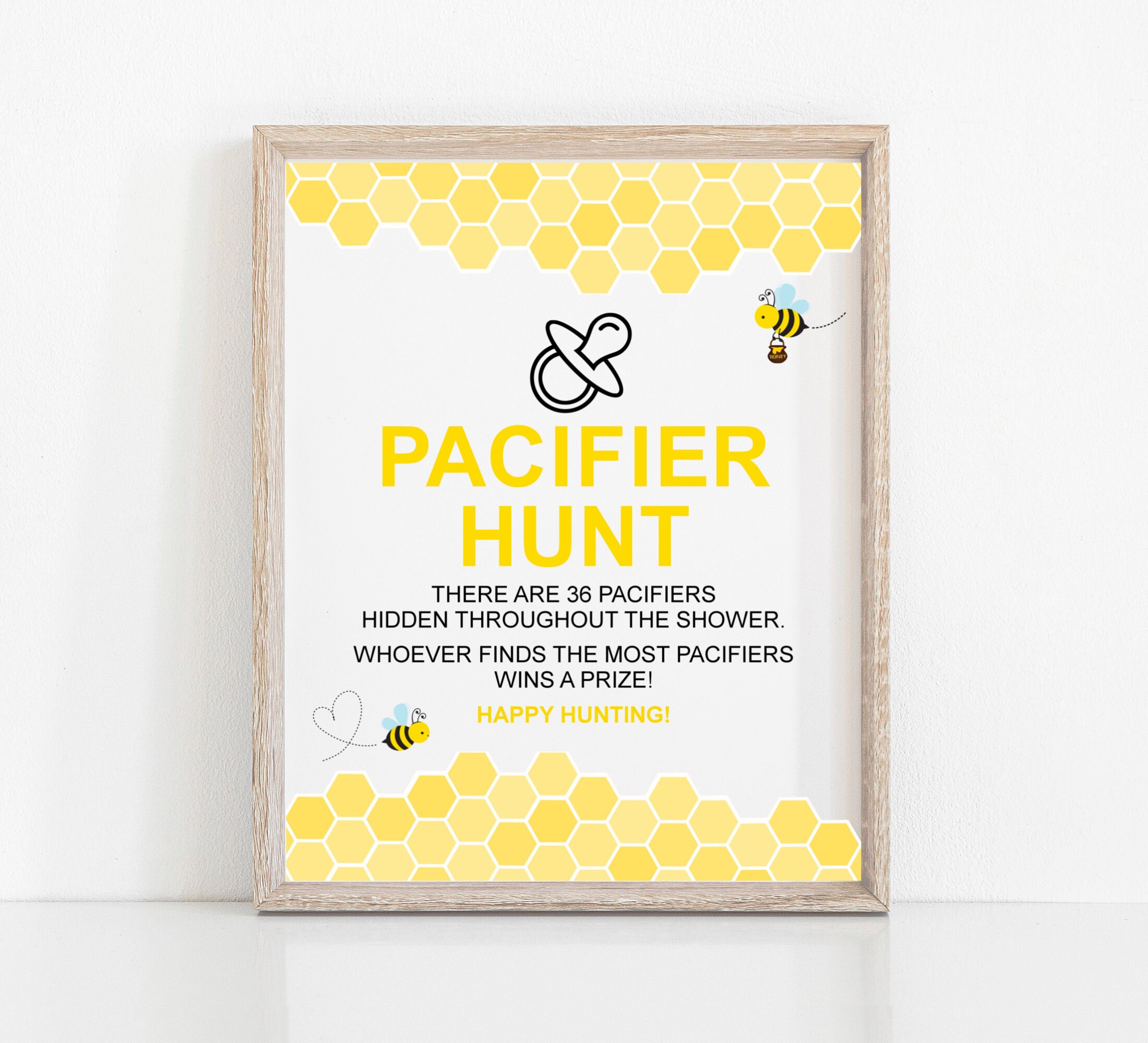 Pacifier Hunt Sign Bumble Bee Baby Shower Game Printable Find - Etsy
