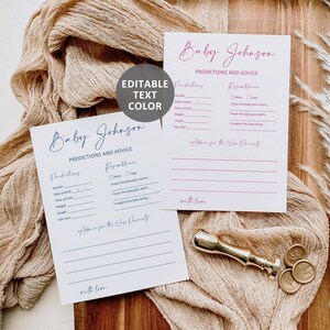 Editable Baby Shower Predictions and Advice Card for New Parents Simple ...