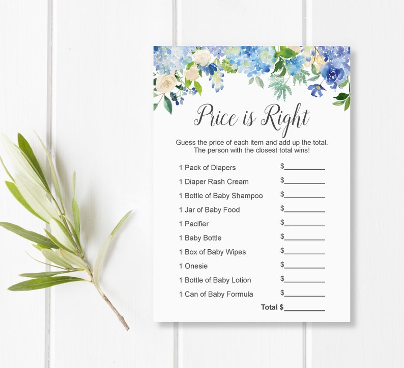 Blue Floral Baby Shower Games Printable Game Bundle Hydrangea - Etsy