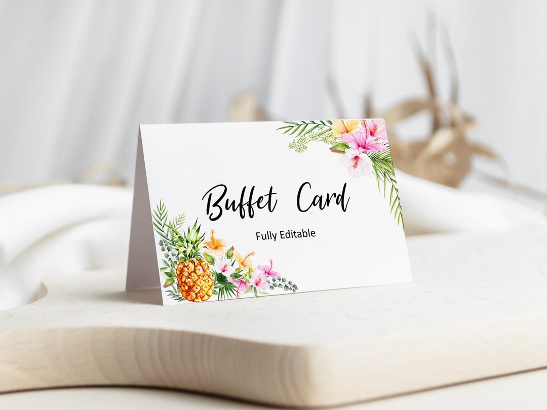 Tropical Hawaiian Luau Editable Buffet Food Card Food Label Food Sign ...