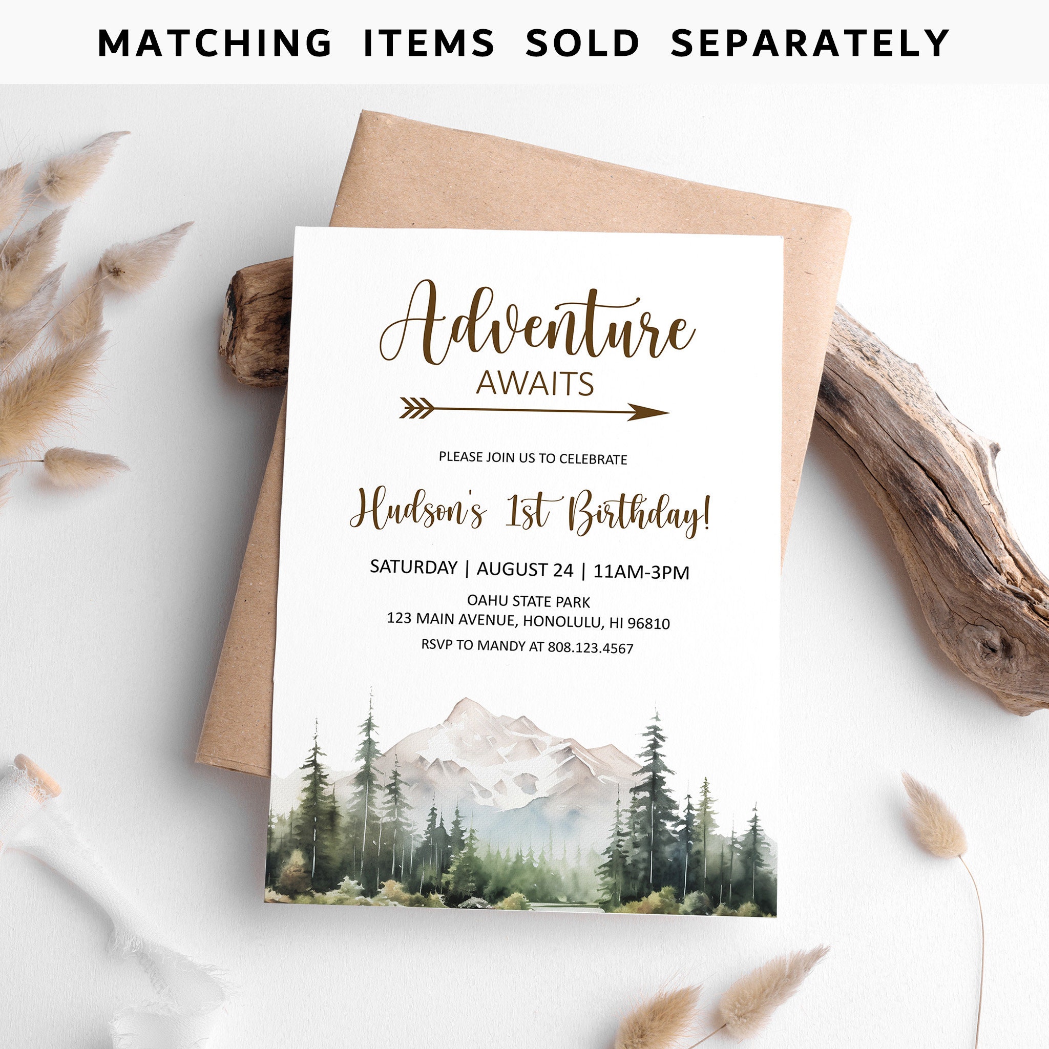 Editable Mountain Adventure Theme Thank You Card Note Card Template ...